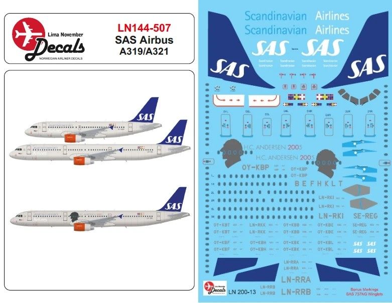 SAS Airbus A319/A321 - Lima November Decals - HobbyPlastik.dk