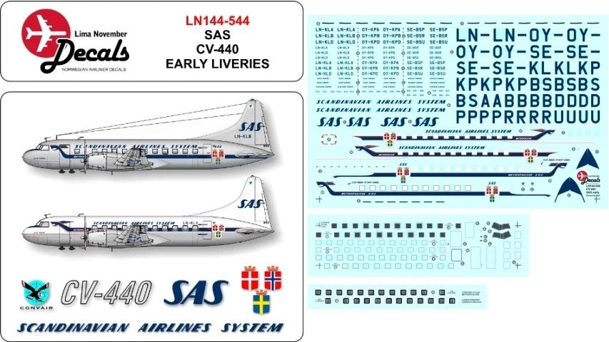 SAS CV-440 Early Liveries - Lima November Decals - HobbyPlastik.dk